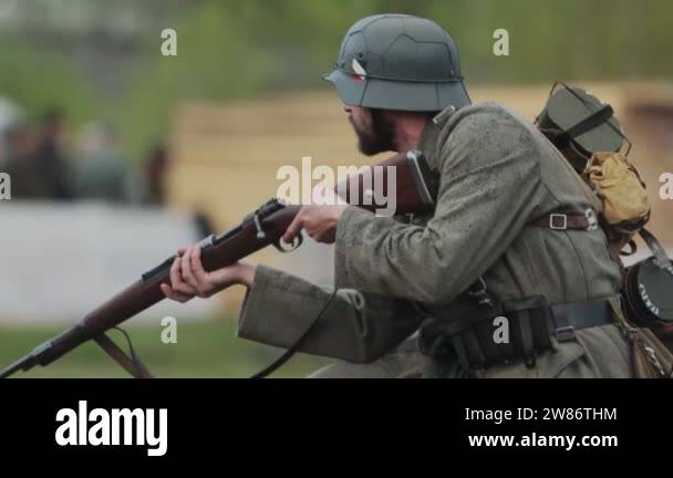 Bearded soldier in uniform of Wehrmacht of German army during World War ...