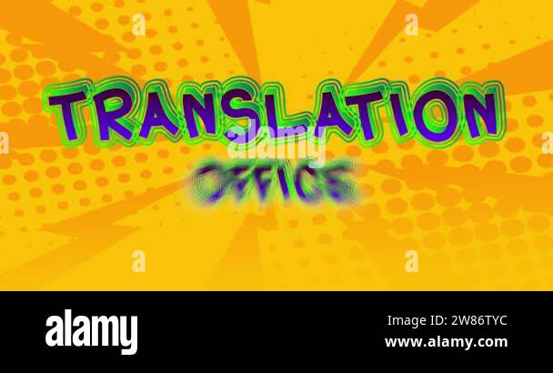Translation Office. Motion poster. 4k animated Comic book word text ...