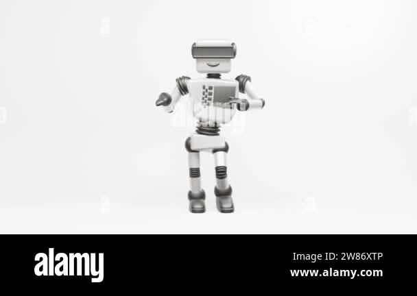 Modern robot dancing Rumba. The robot moves very naturally on a white ...
