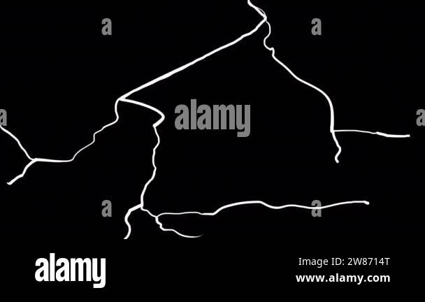 2D animation with cracks and destruction. White lines on a black ...
