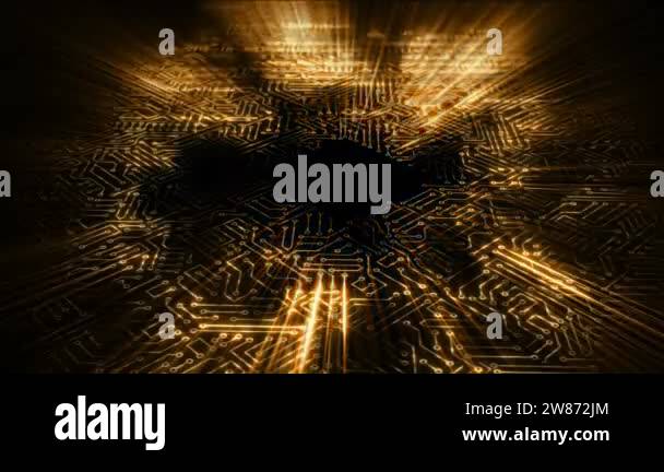 Electrical impulse travels through the circuits of the microcircuit ...