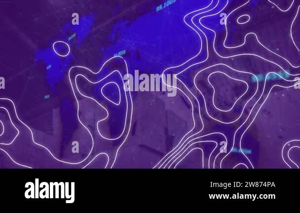 Animation of white map lines over world map and numbers changing. global connections and data ...