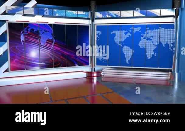 News TV Studio Set - Virtual Green Screen Background Loop motion ...