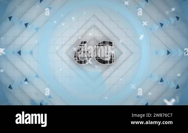 Animation of 6g text over scope scanning and computer circuit board. global connections ...