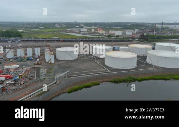 Oil refinery from above on industrial zone of oil tank industrial oil ...
