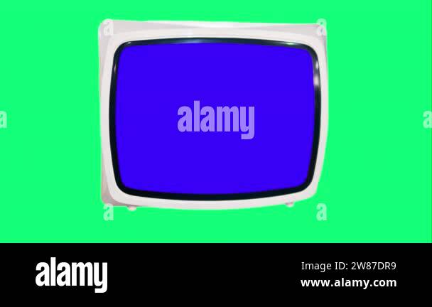 Chroma key Blue screen TV set for composition. Antique white TV with a ...