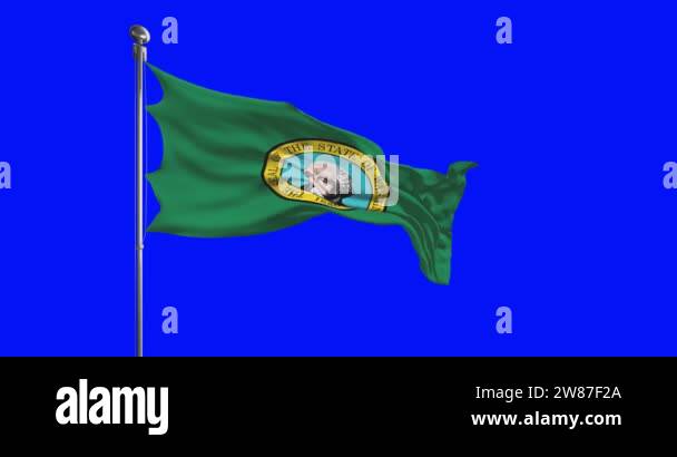 Washington State Flag Waving on chroma key background. Unites States of ...