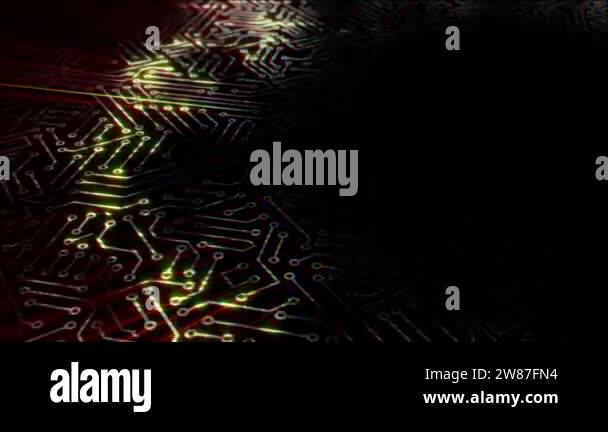 Electrical impulse travels through the circuits of the microcircuit ...