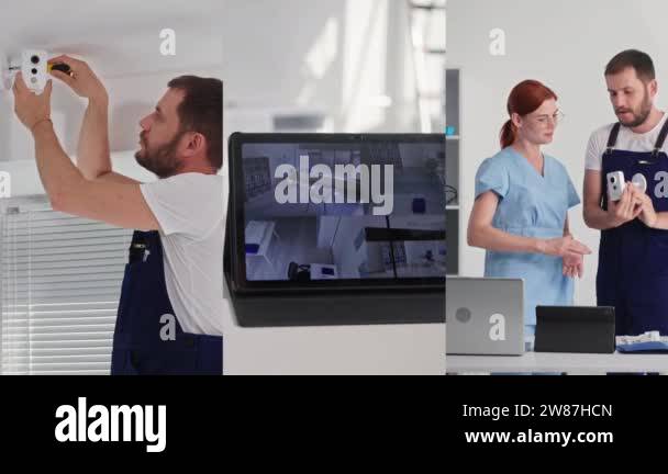 multiscreen, man installs hidden camera in office, image of room on ...