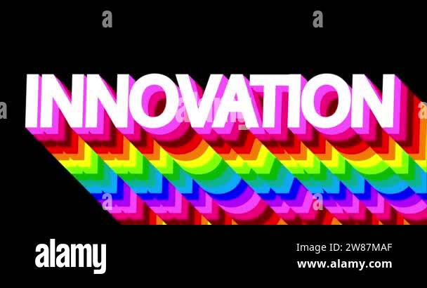Innovation. 4k animated text with long layered multicolored shadow with ...