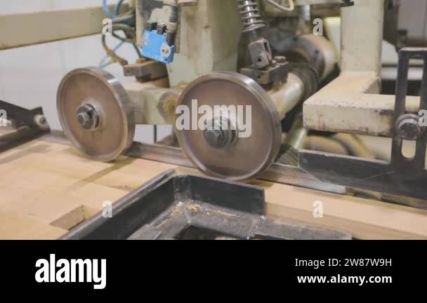 Automated production line at a furniture factory. Furniture board ...