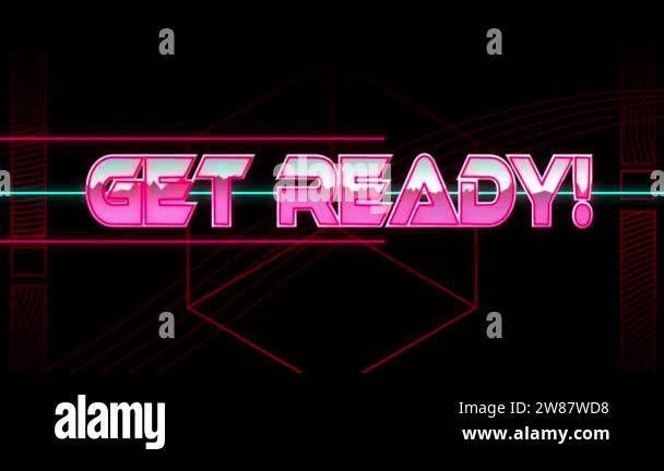 Animation of get ready text over red geometrical shapes on black ...