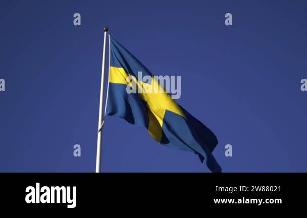 Swedish flag fluttering in the wind on the sky background 4k Stock ...