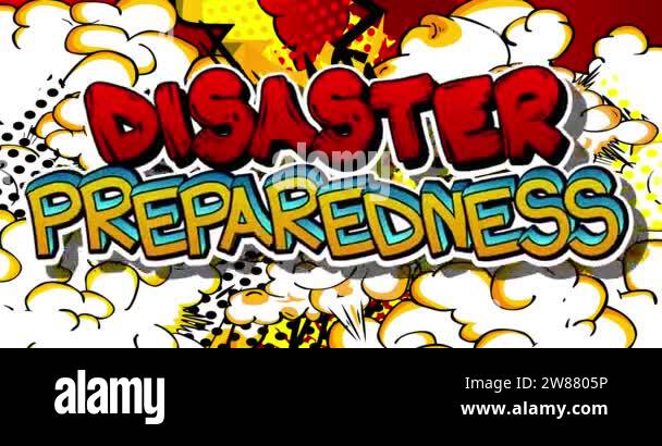 Disaster Preparedness. Motion poster. 4k animated red Comic book word ...