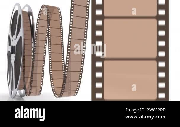 Film reel and filmstrip rolling at the screen with cinema bobbin on the ...