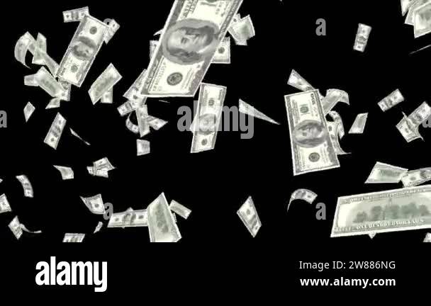Money rain 3D background in 4k Animation of 100 dollar bills falling on ...