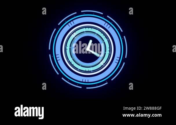 Animation of scope scanning with clock over black background. global connections, data ...