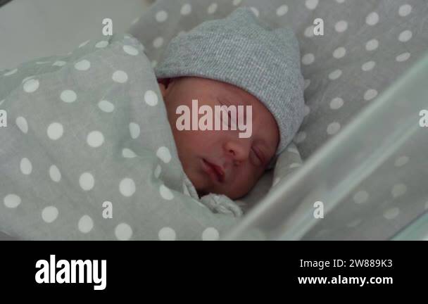 Newborn Baby Red Cute Face Portrait Early Days Sleeping In Medical ...