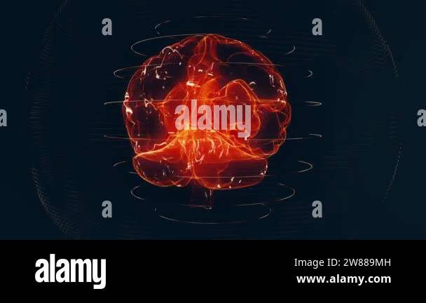 Futuristic red digital brain seamless loop. Neurons firing in MRI scan ...