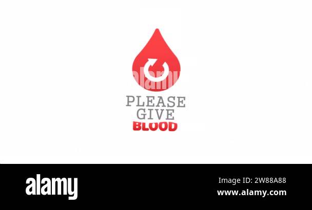 Animation of please give blood text with arrow in droplet logo, over ...
