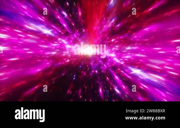 Seamless loop Glow red pink hyperspace light speed space flight through ...