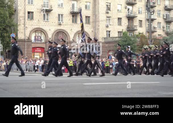 Ukraine, Kyiv - August 18, 2021: Ukrainian military march in the parade ...