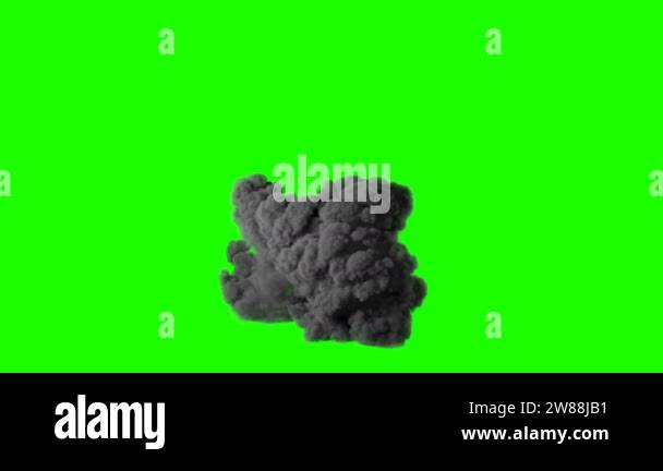 Realistic fireball explosion with huge smoke blast isolated on green ...