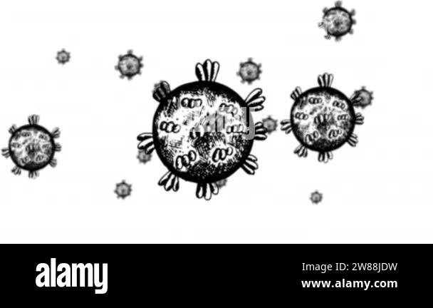 Flying viruses in 3d space. 4k animation of covid-19 in sketch style ...