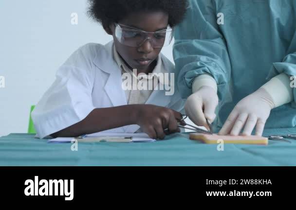 Education concept of 4k Resolution. Medical school students practicing ...