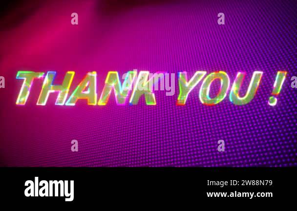 Animation of glowing thank you text over pink and purple background ...