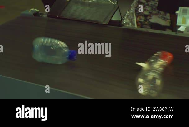 Waste sorting center. recycling of plastic packaging. plastic bottles ...