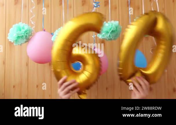 Happy sixtieth birthday with golden number sixty 60 balloons and ...