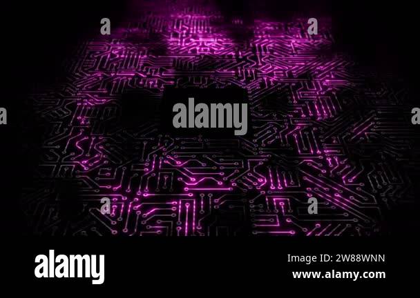 Electrical impulse travels through the circuits of the microcircuit ...
