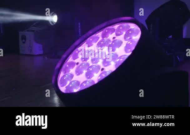 Stage lights at the concert with fog, Stage lights on a console ...