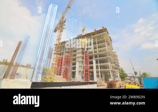 Augmented reality at the construction site. Construction site concept ...