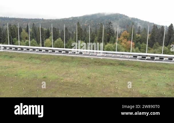 Biathlon sport training base with shooting range and sport lanes ...