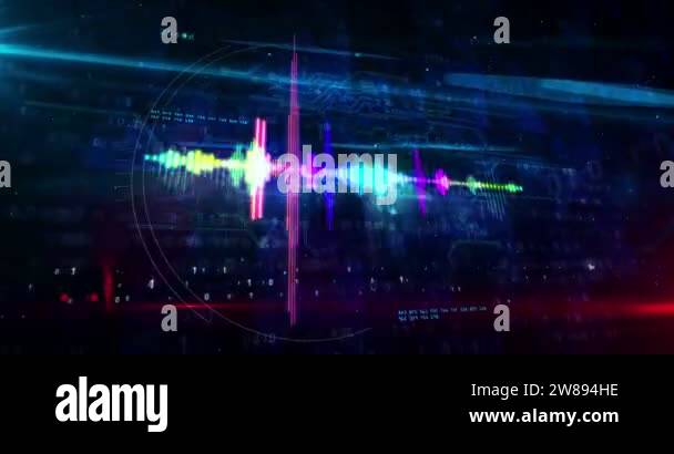 Audio spectrum voice neon sign concept, radio sound wave and disco ...