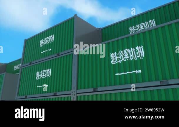 Saudi Arabia Flag Containers Are Located At The Container Terminal Saudi Arabia Export Or