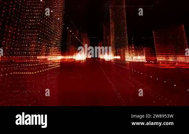 Futuristic matrix hologram city seamless loop. Digital buildings with ...