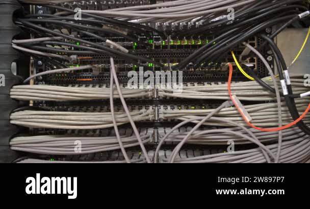large number of wires and cables in modern server and network equipment ...
