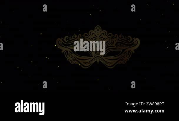 Animation of gold masquerade mask over white stars moving on black ...