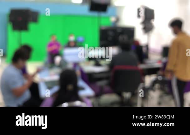 production team are talking with their project for setting equipment on ...