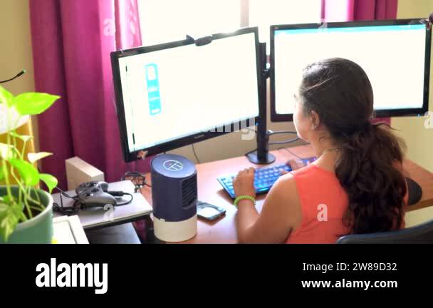 Using two monitors at home office Stock Videos & Footage - HD and 4K ...