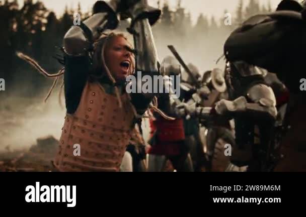 Epic Female Knight Warrior Attacking Enemy Stock Video Footage - Alamy