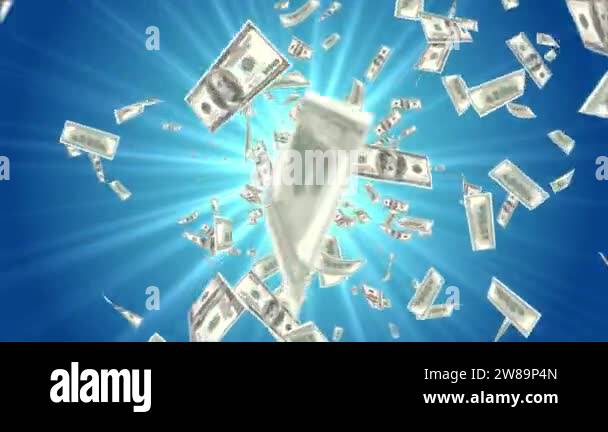 100 Dollar bills flying up in looped animation. 4K Alpha mask. Stack of ...