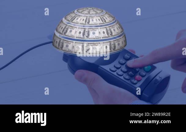 Animation of globe formed with american dollar bills over payment ...
