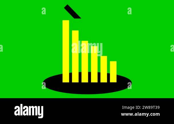 Animated yellow chart of financial decline with a trend line chart. Economic crisis, recession ...
