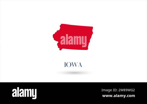 3d animated flat map showing the state of Iowa from the United State of ...