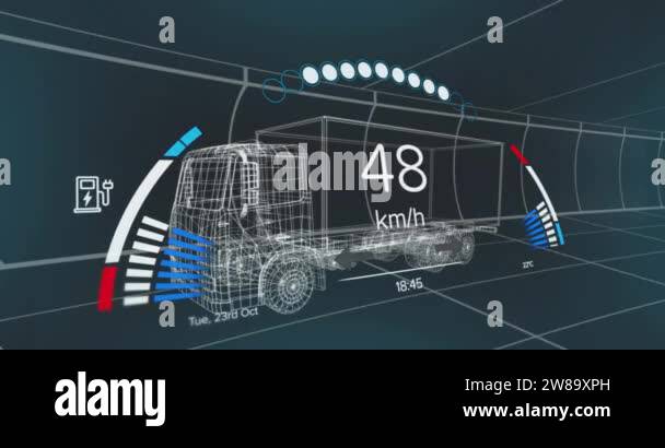Animation of speedometer, gps and charge status data on vehicle ...
