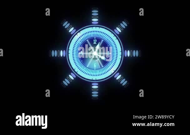 Animation of scope scanning with clock over black background. global connections, data ...